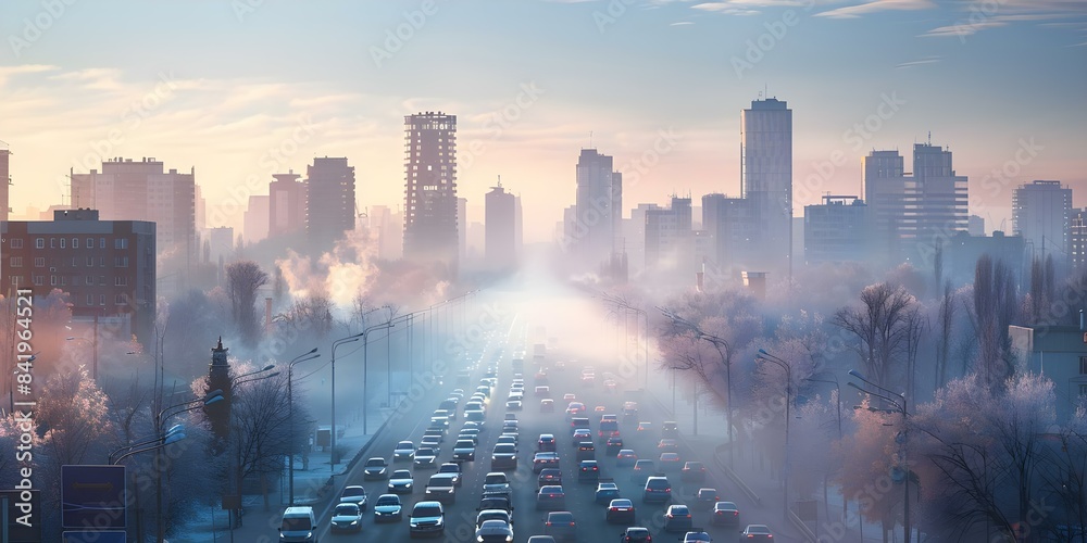 The environmental impact of pollution highlighted by urban skyline and ...