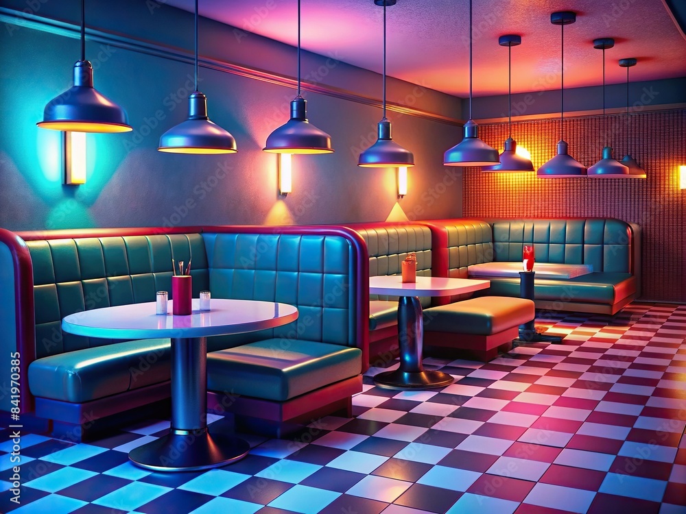 Classic diner cafe interior featuring 1950s style retro decor and ...
