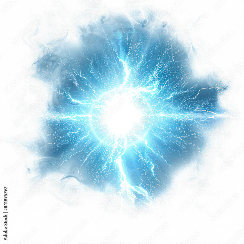 Abstract blue energy burst with a glowing center and electric patterns ...