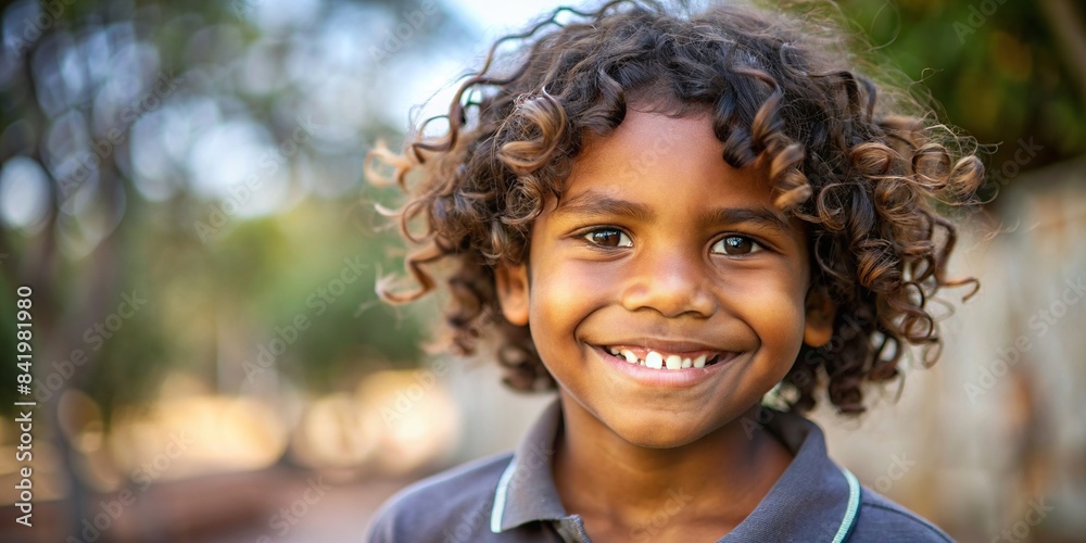 A 10 year old Indigenous Aboriginal Australian boy with curly black ...
