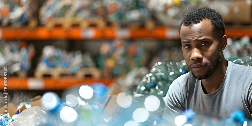 Man sorting recyclables in facility demonstrates importance of waste ...