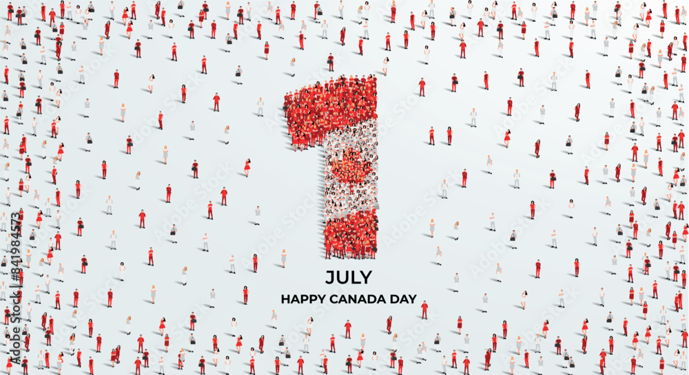 Happy Canada Day. A large group of people form to create the number 1 ...