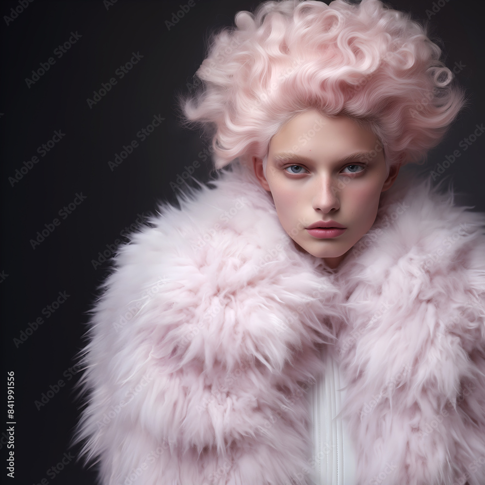 Fashion editorial Concept. Stunning Androgyny man woman in pastel pink ...