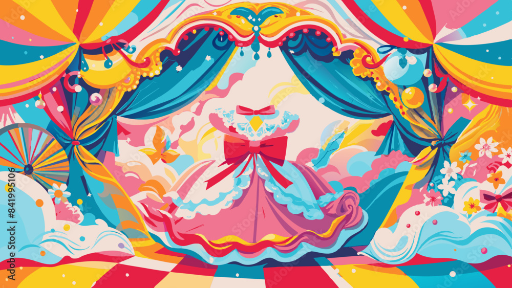 Whimsical Circus Tent Interior Illustration with Vibrant Colors and ...
