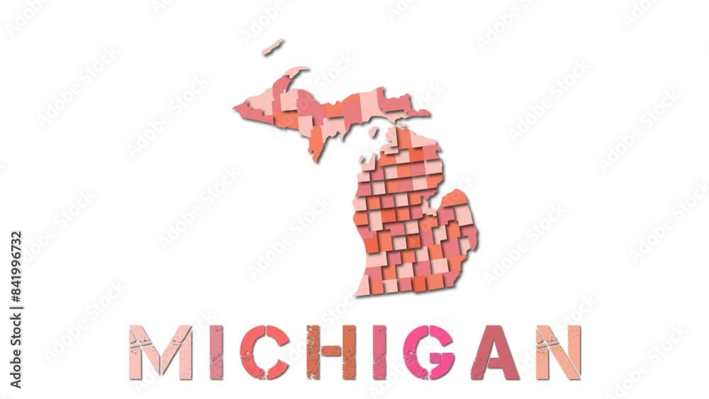 Michigan map with paper regions. Animated us state map growing from ...