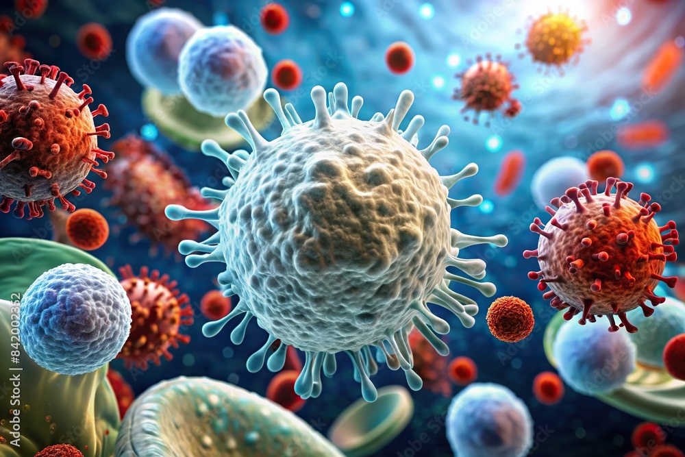 A microscopic view of a white blood cell engulfing and destroying a ...