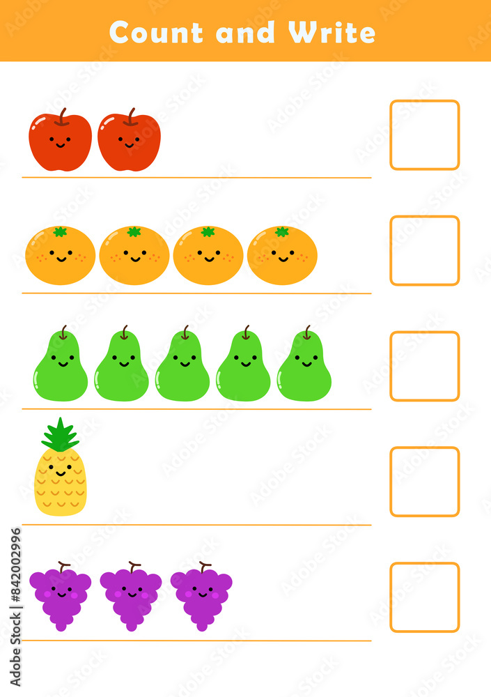 Count and write numbers 1-5. Counting objects worksheet for kids ...