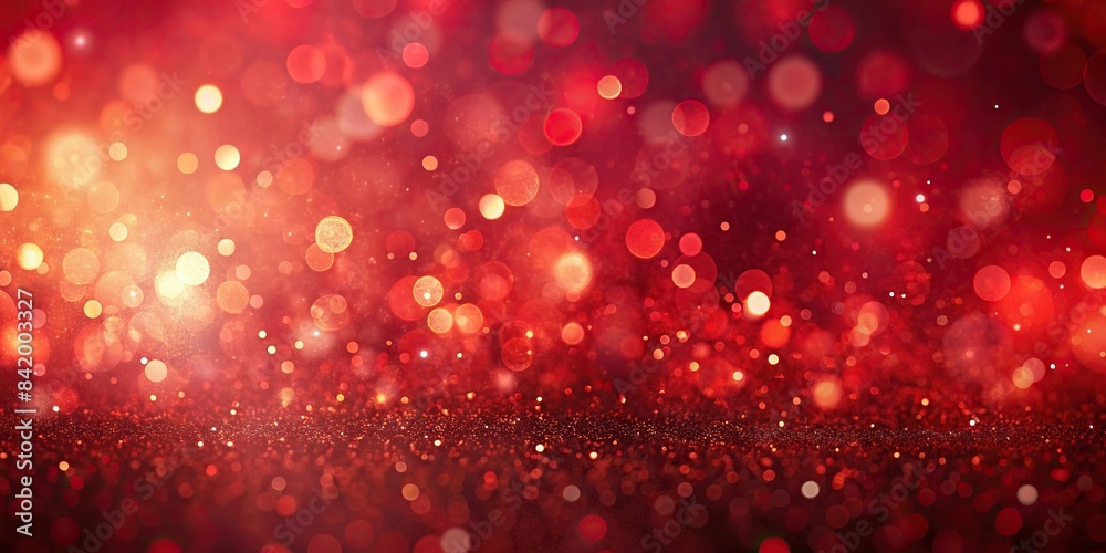 Abstract red background with blurred bokeh lights, dust particles, and ...