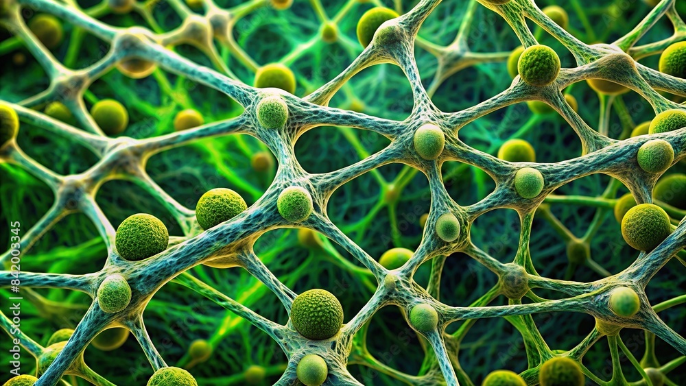 A detailed electron microscopy image of the intricate network of ...