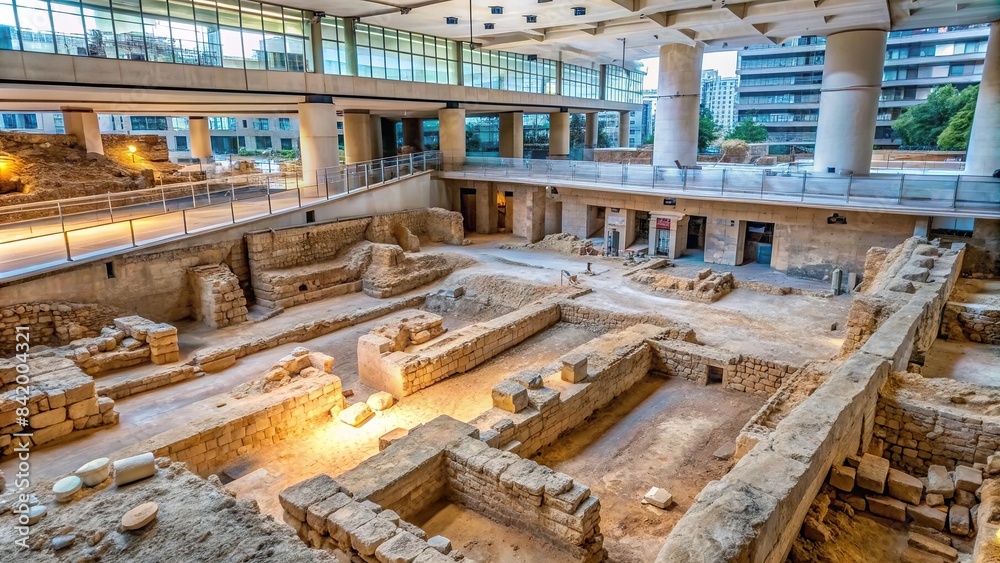 A subterranean archaeological excavation site beneath the New Acropolis ...