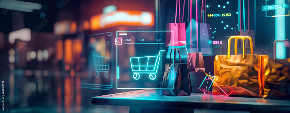digital illustration of an online shopping app interface on the screen ...