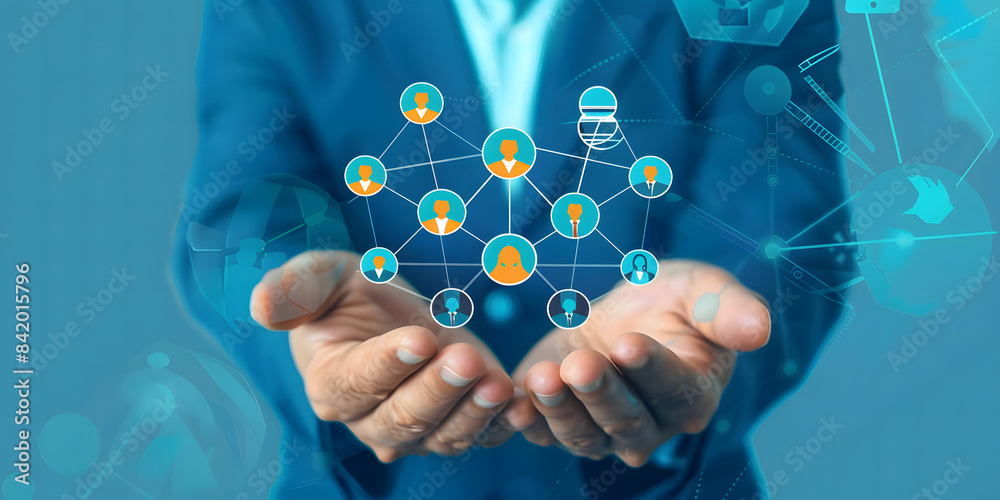 HR Solutions concept. Businessman holding human resources solutions ...