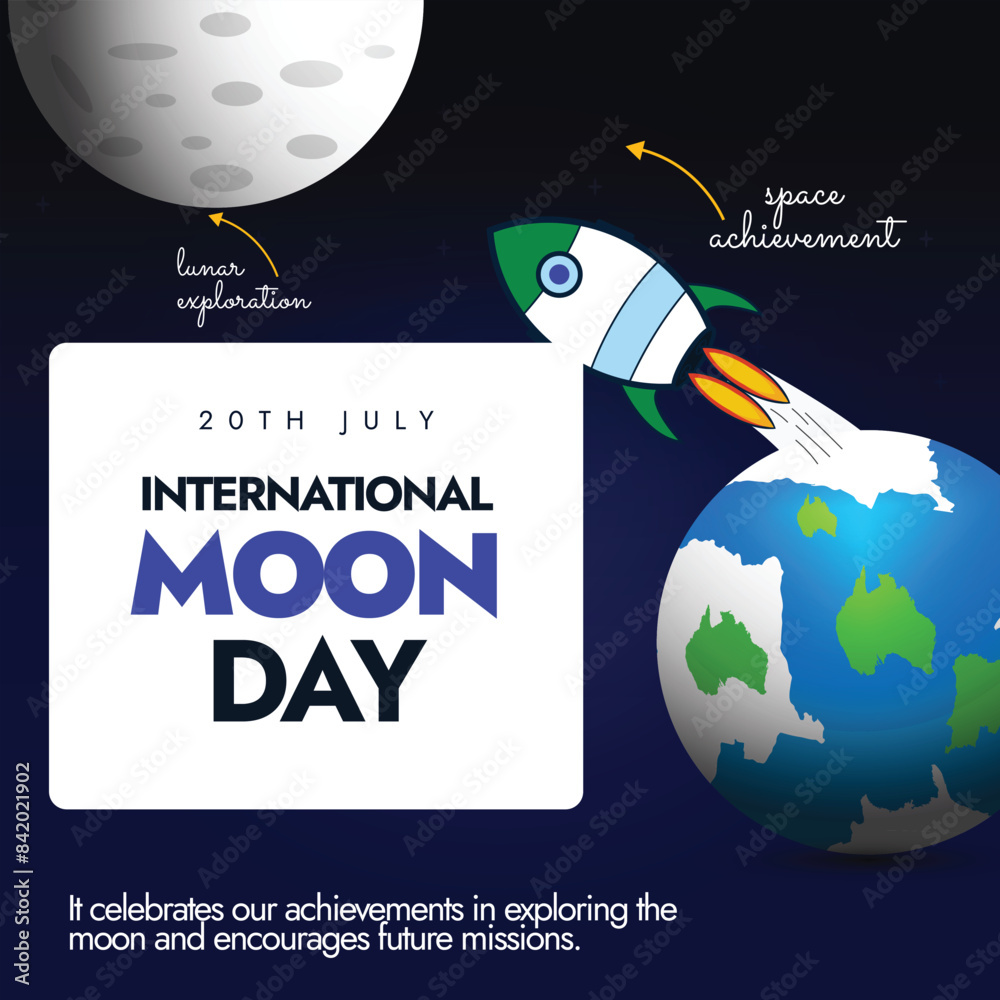 International Moon Day. 20th July Moon day celebration banner, post ...