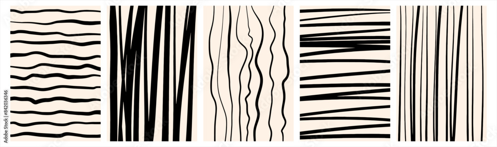 Hand drawn artistic stripes backgrounds set, collection. Uneven streaks ...