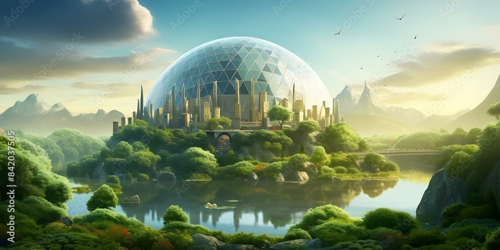 Sustainable geodesic dome architecture in a modern eco-friendly city ...