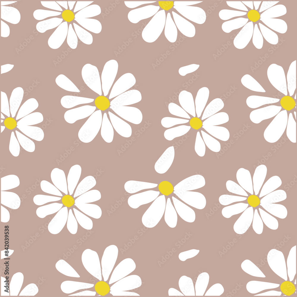 Seamless pattern with white daisy flowers on dark background, Hand ...