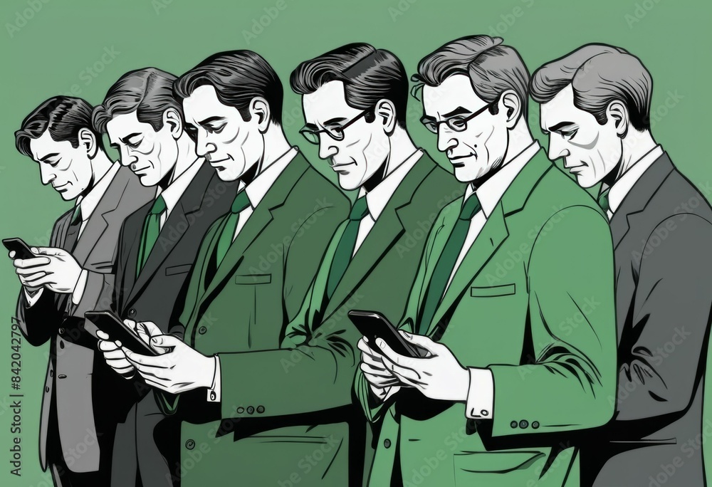 cartoon people businessmen who are using mobile phones at work Stock ...