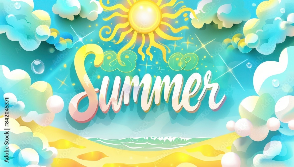 background with the word "summer" written in cursive script, featuring ...