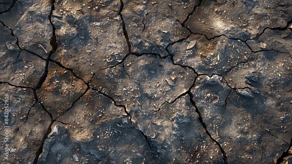 Ground cracks top view, earthquake cracking holes, ruined land surface ...