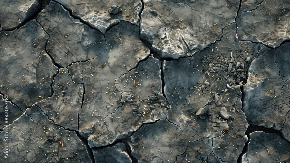 Ground cracks top view, earthquake cracking holes, ruined land surface ...