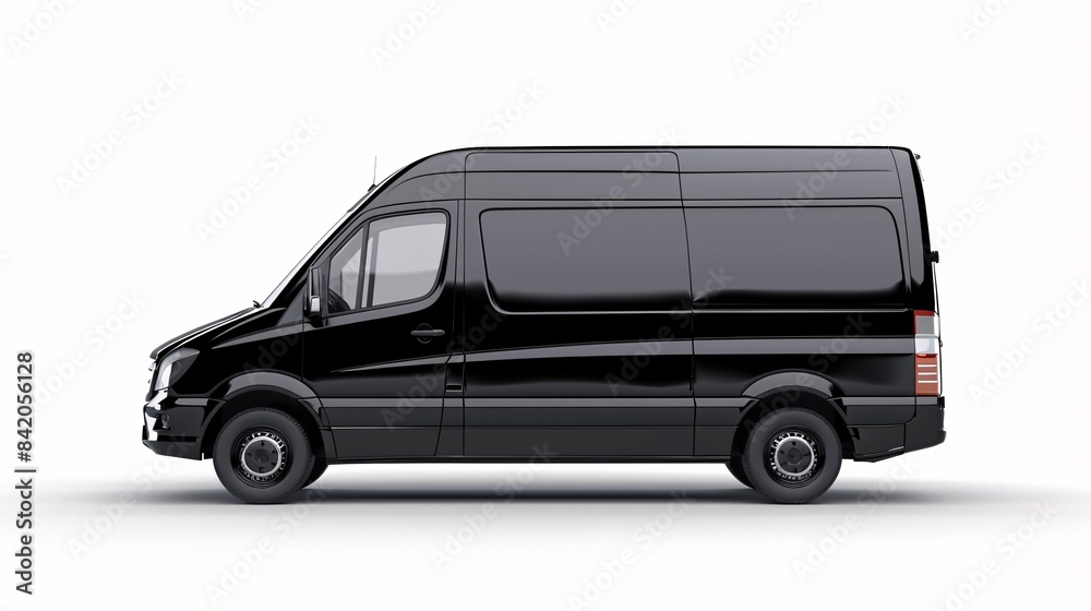 Side view of a modern delivery van, isolated on a white background ...