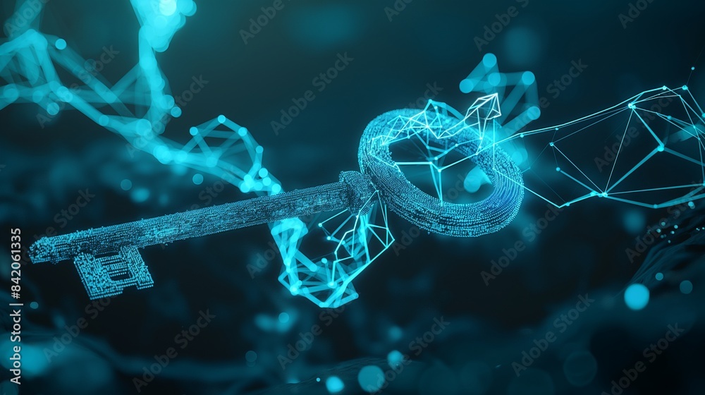 The form of a traditional key transforming into a digital lock and ...