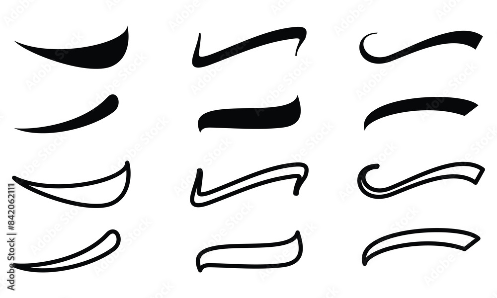 Set of Swoosh and swoop underline typography tails shape in flat styles ...