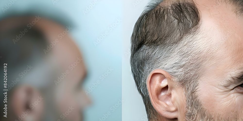 Transformation of balding man with hair transplant treatment. Concept ...