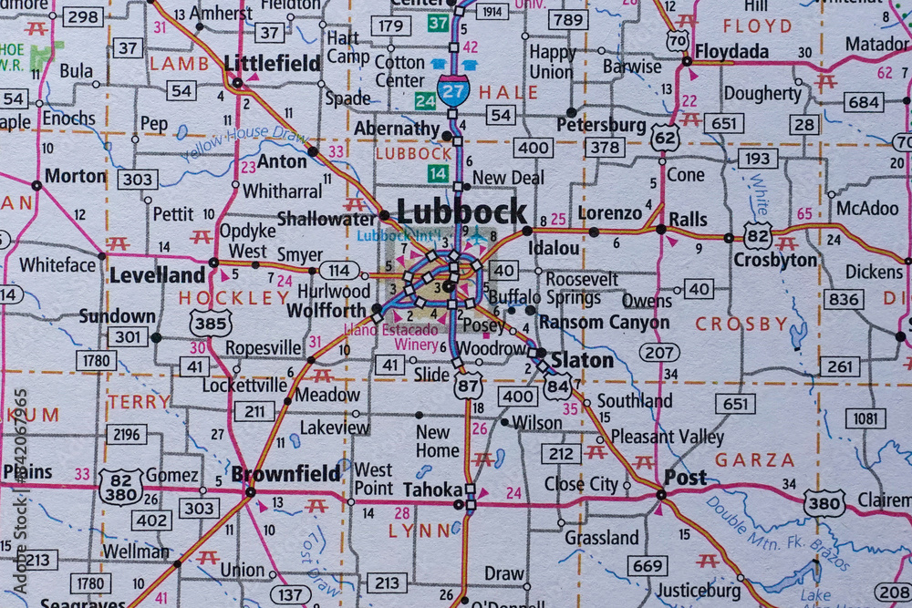 Road map of the Lubbock, Texas area Stock Photo | Adobe Stock