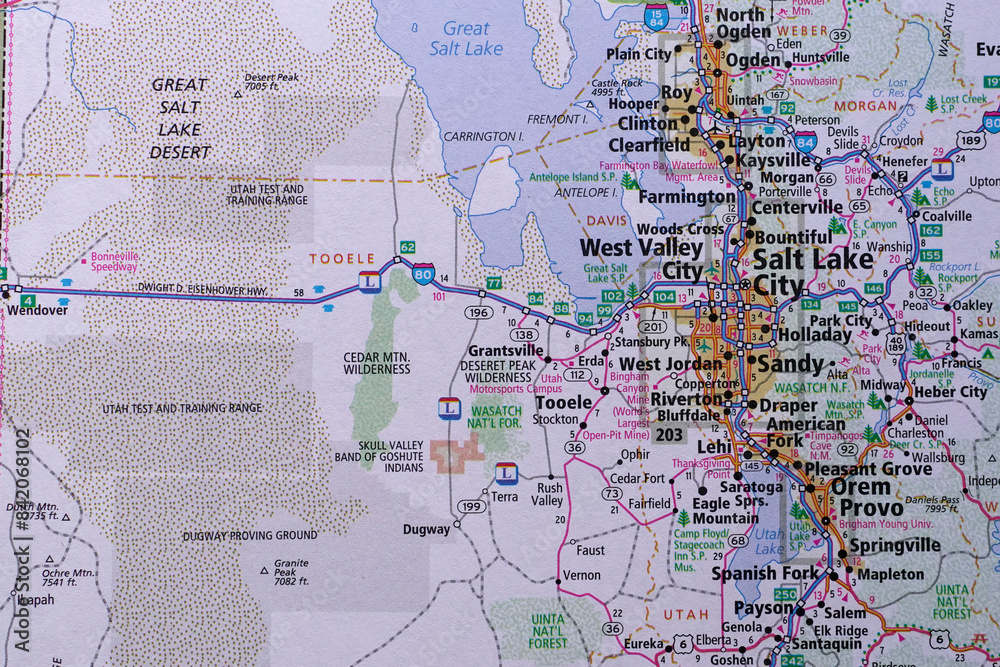 Map of the Salt Lake City area of Utah, featuring the Great Salt Lake ...