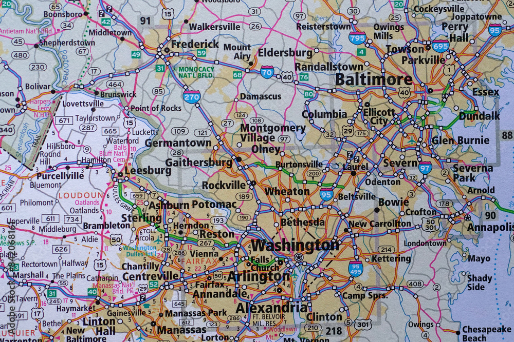 Road map of Maryland showing the area between Baltimore and Washington ...
