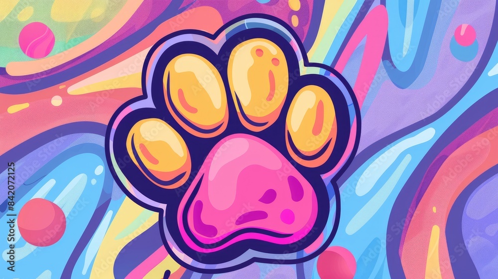 Illustration of a cute and colorful paw print icon in cartoon style for ...