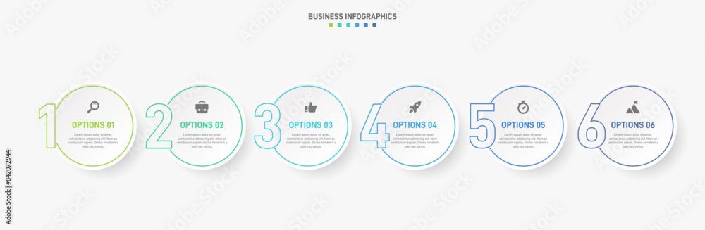 Horizontal progress bar featuring 6 arrow-shaped elements, symbolizing ...