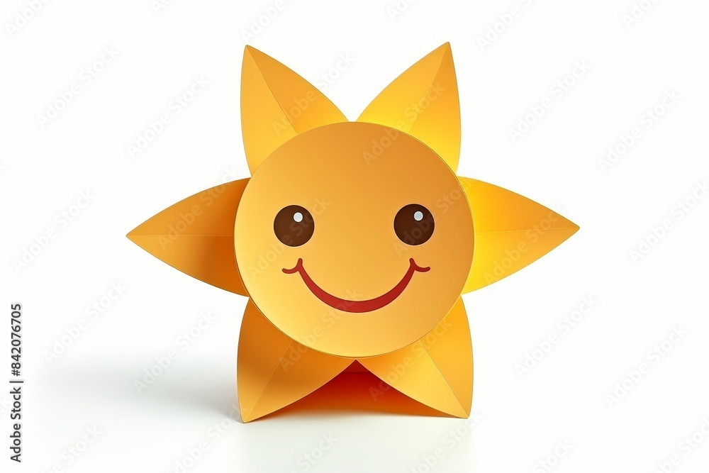 Origami sun with smiley face spiritual energy symbol on white ...