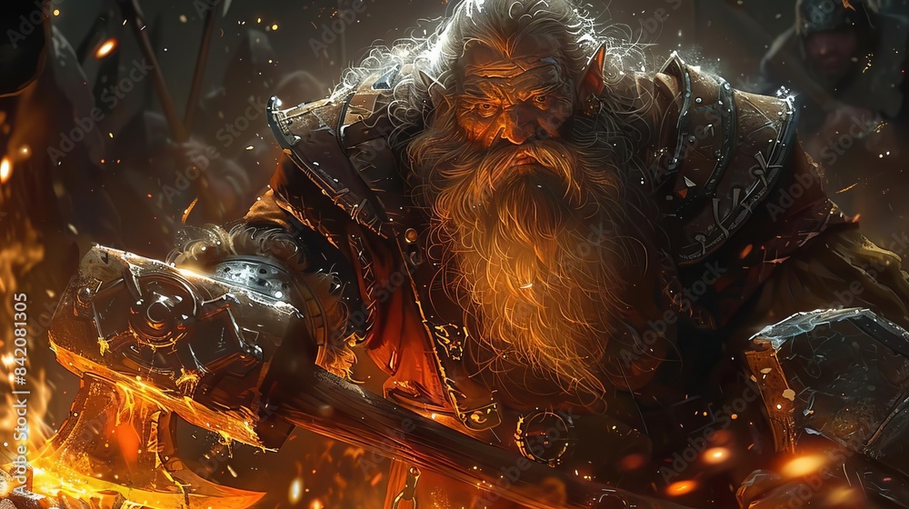 Dwarven Blacksmith A stout dwarf with a hammer and anvil, forging ...