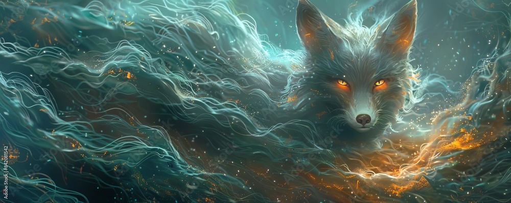 Mystic Kitsune A multitailed fox with shimmering fur and glowing eyes ...