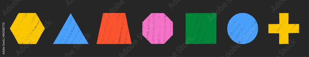 Scribble crayon color geometric basic shapes set. Hand-drawn doodle ...