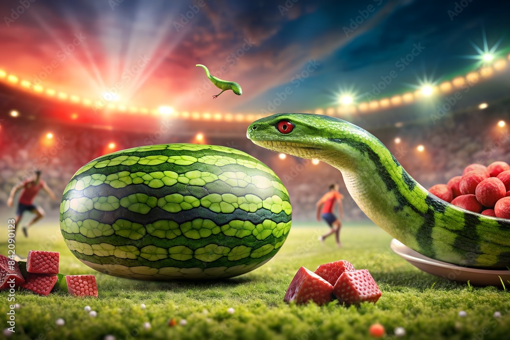Oil painting artistic image of very cute little red-green snake with a ...
