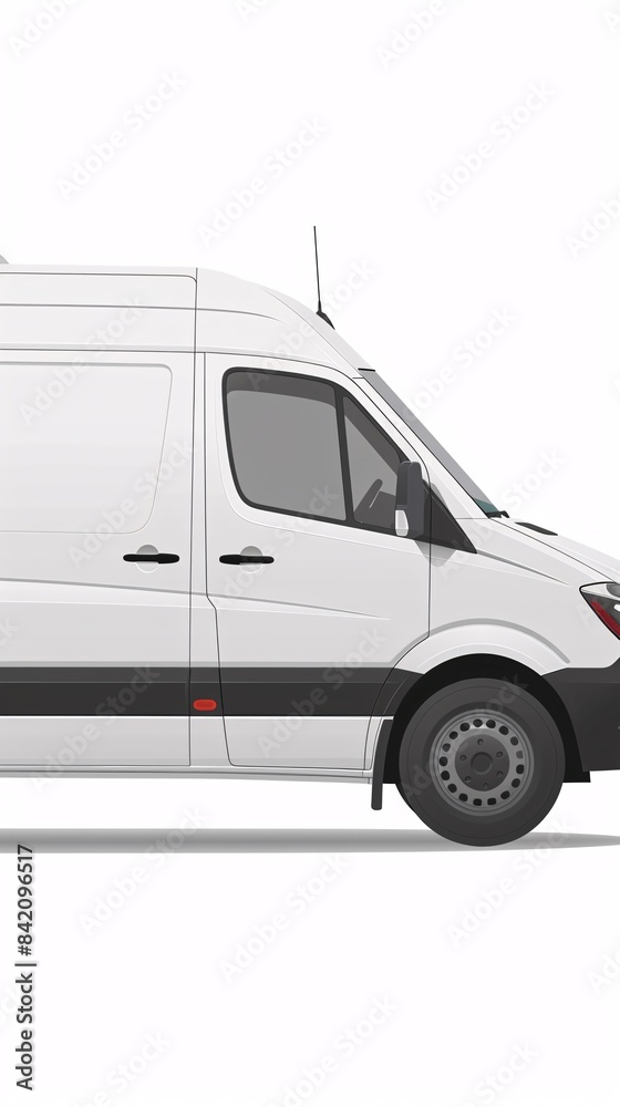 Side view of a modern delivery van, isolated on a white background ...