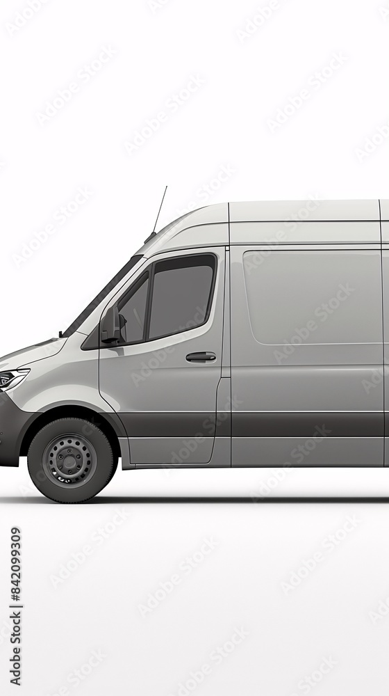 Side view of a modern delivery van, isolated on a white background ...