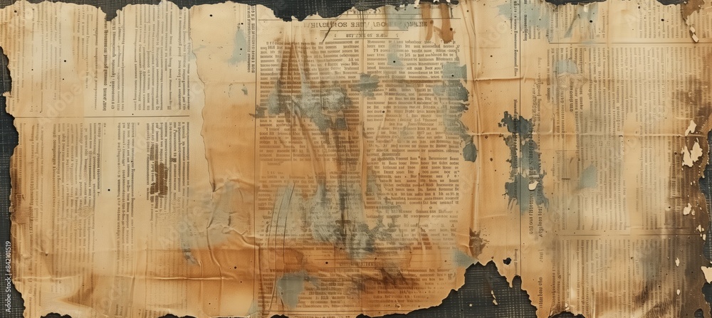 vintage newspaper background texture with stains and torn edges in the ...