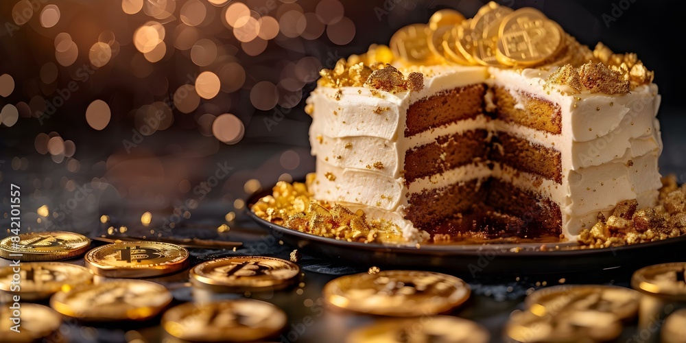 Bitcoin-themed cake with edible gold accents representing halving ...