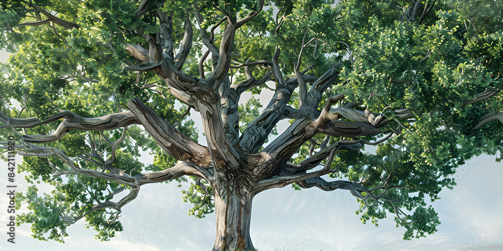 tree in the forest, Illustration of a Great Oak Tree on a Hill ...