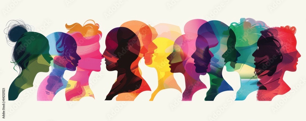 colorful silhouettes representing different people with the silhouette ...