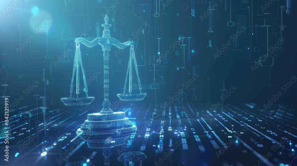AI ethics concept illustrated by binary code forming a balance scale ...