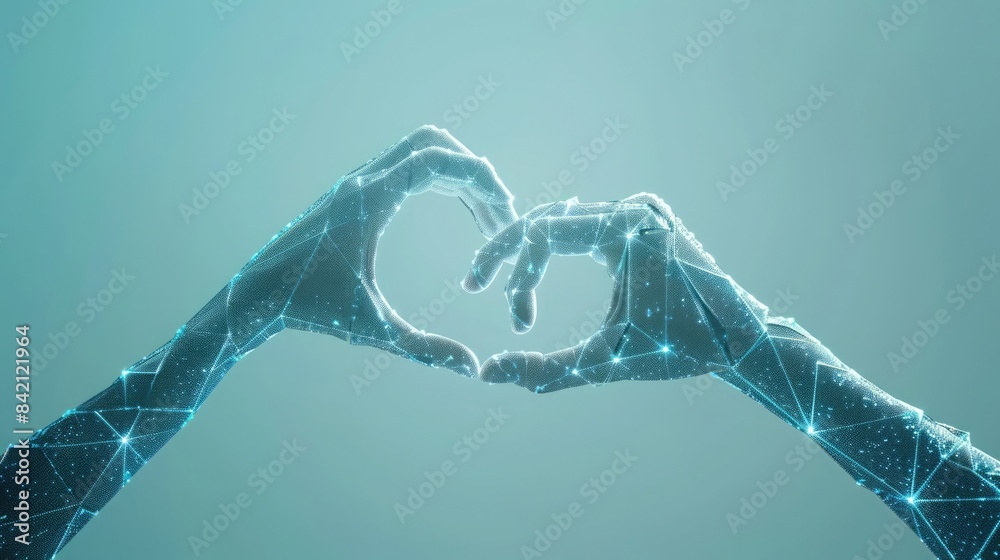 Abstract human and AI hands forming a heart shape, representing ethical ...