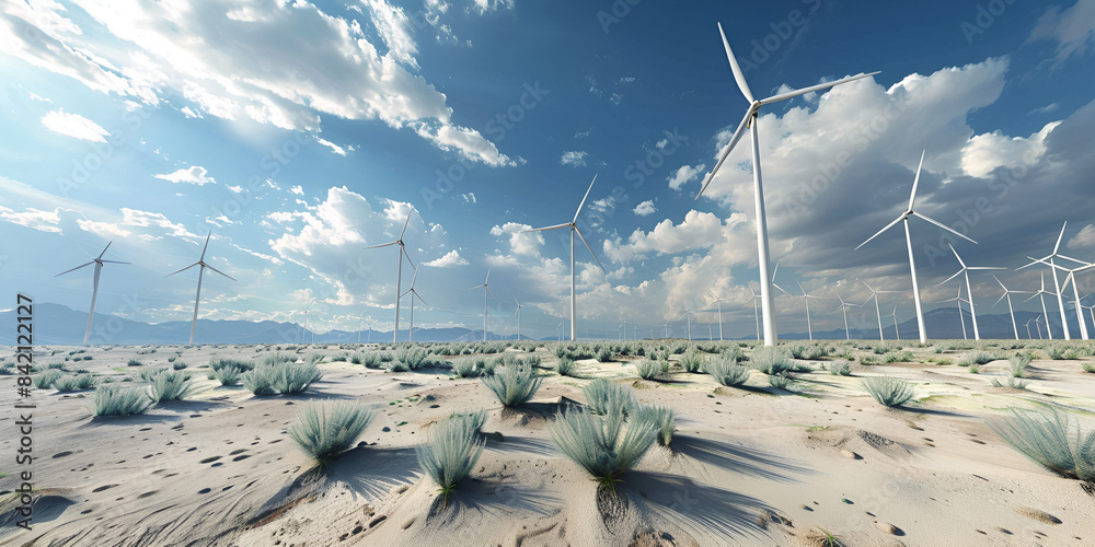 wind turbines in the mountains, Sunlit coastal wind farm with turbines ...