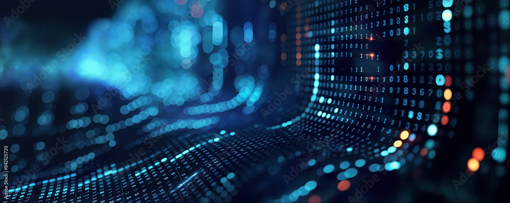 information technology and blue digital binary data network with coding ...