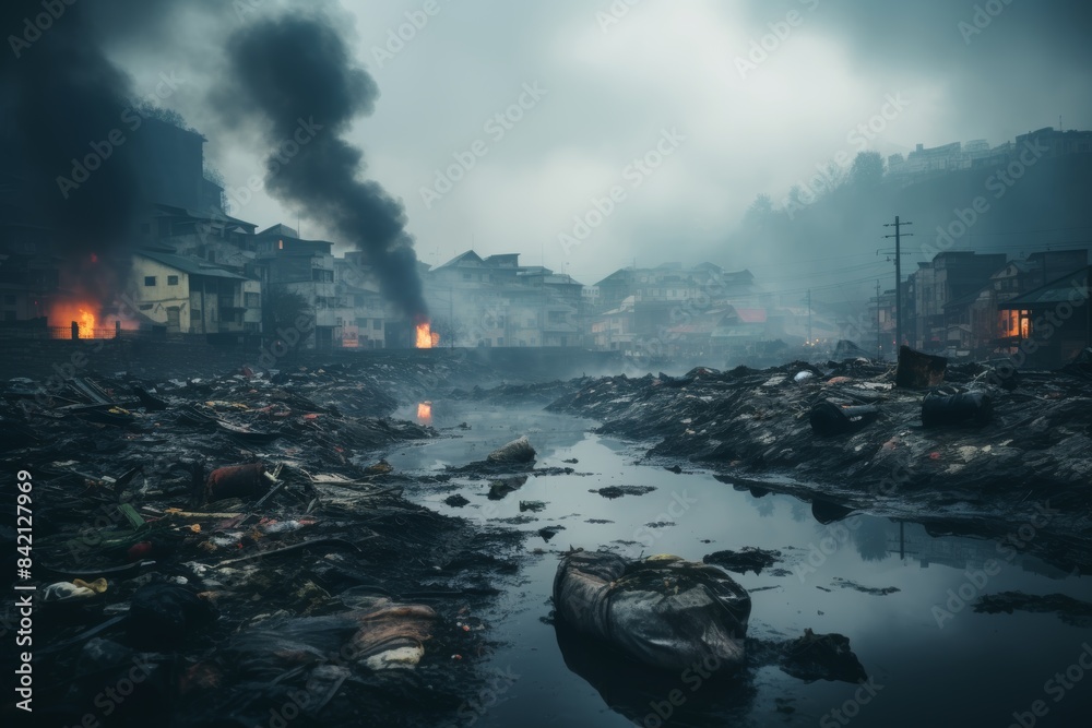 Environmental pollution concept waste accumulation in a landfill site ...