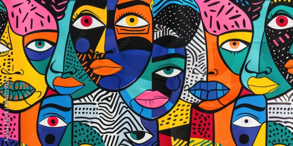 pattern of african american faces, newspaper texture print and colorful ...